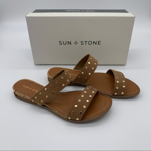 Sun + Stone | Shoes | Sun Stone Easten Slide Sandals 85 Tan Studded ...